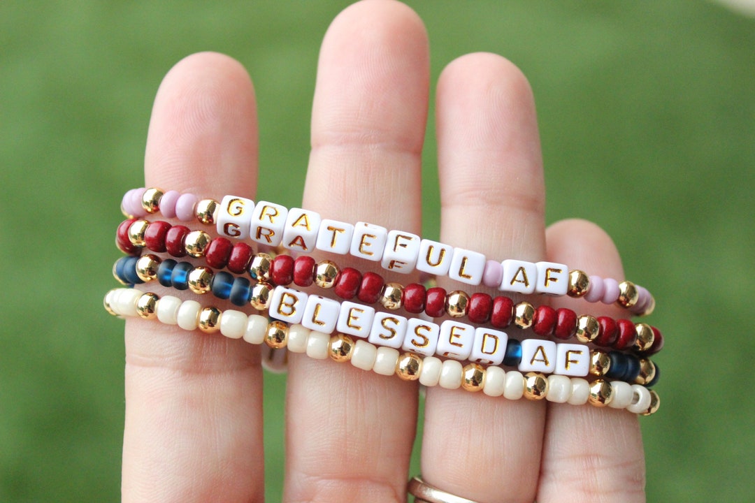 Grateful Blessed AF Beaded Bracelet: Fall Thanksgiving Stackable Gift ...