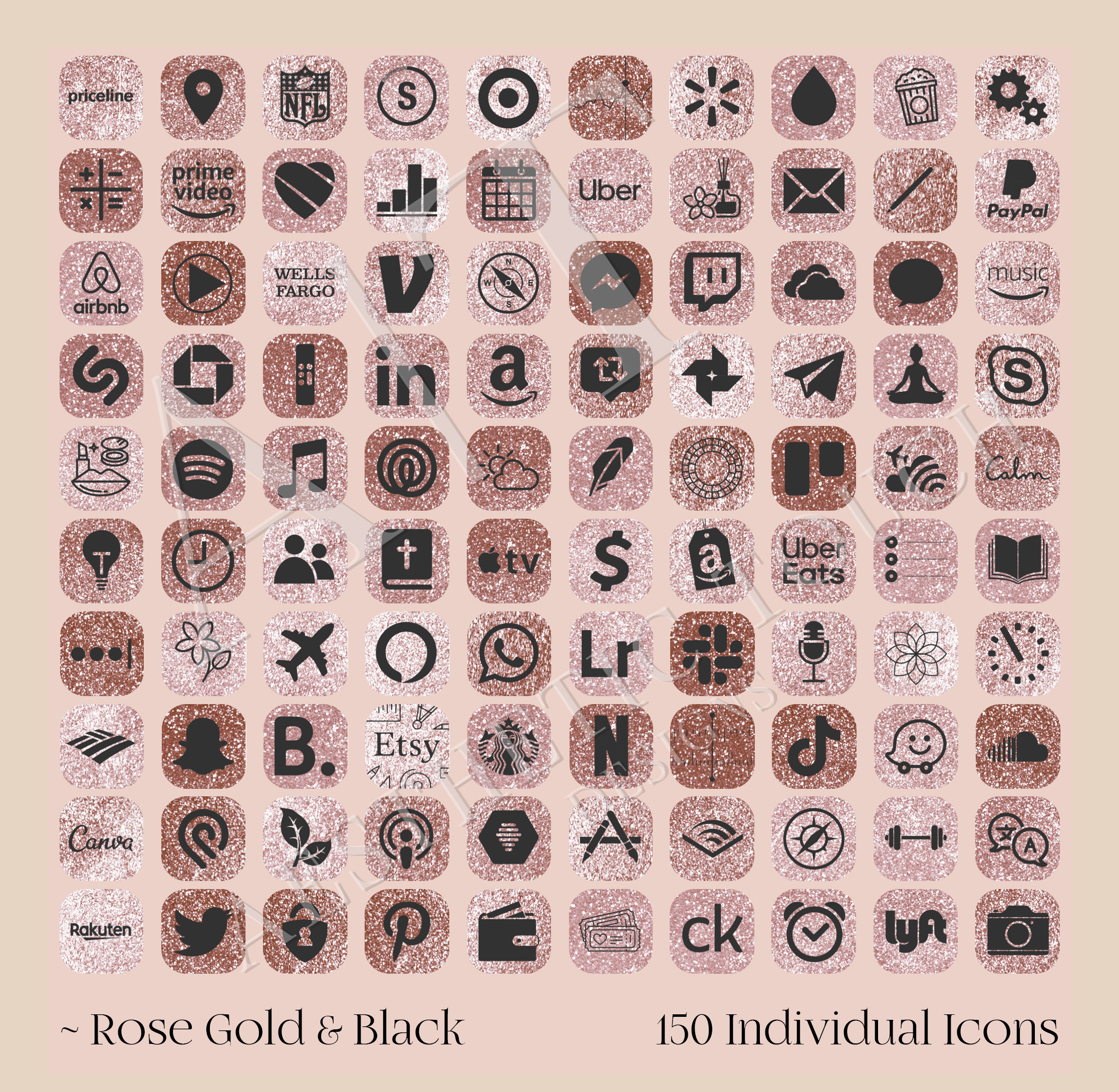 Ios14 Rose Gold Glitter Icon Pack Rose Gold Iphone IOS14 App | Etsy