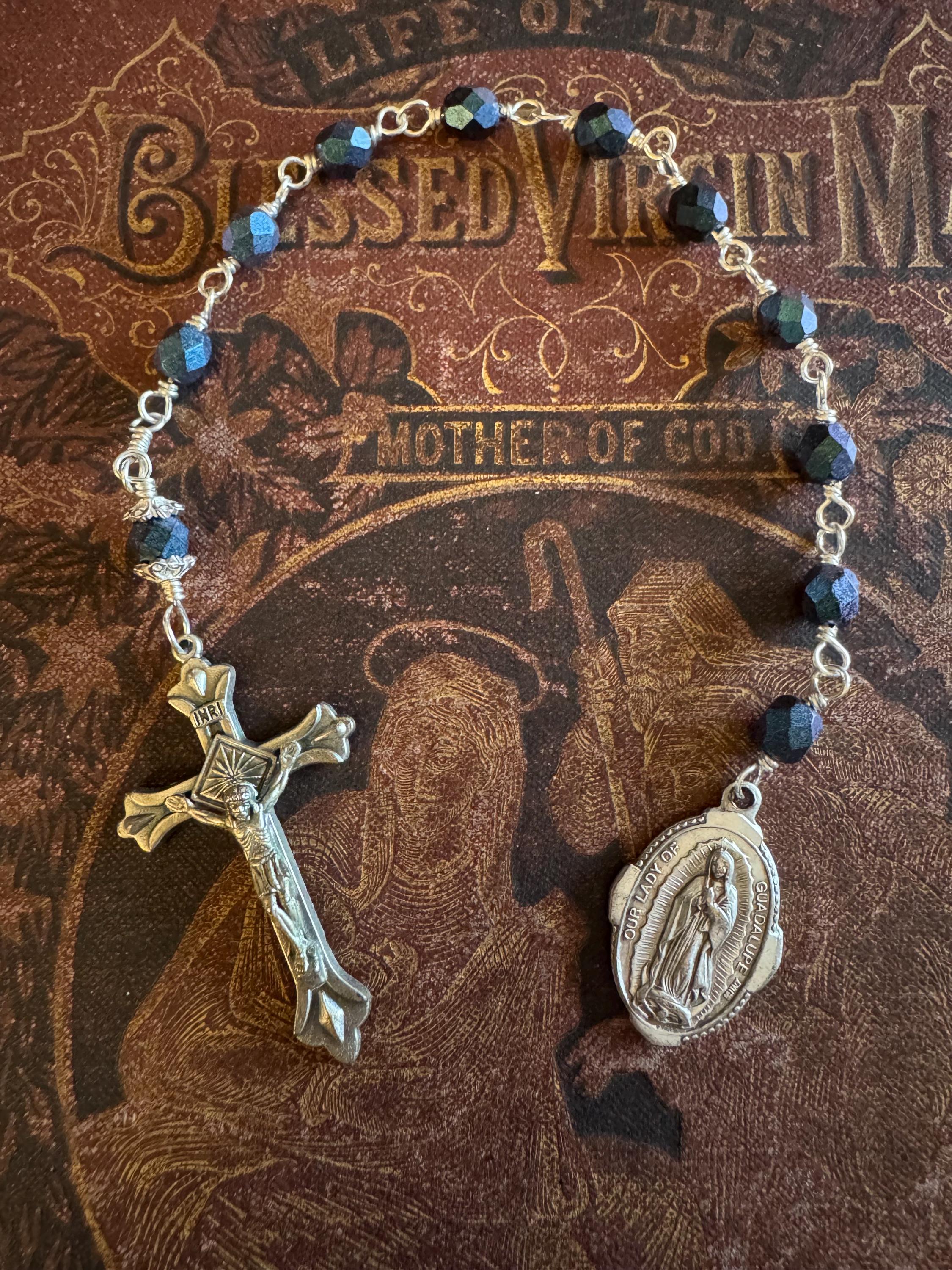 Our Lady Of Guadalupe Wire Wrapped One Decade Chaplet Rosary Etsy