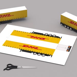 Paper Model - Semi Curtain Trailer, DHL Container, DIY Printable Paper ...