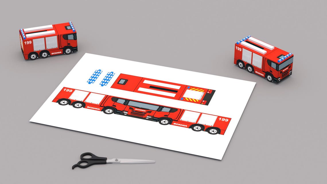 Paper Model - Scania Fire Truck, DIY Printable Paper Model - Etsy