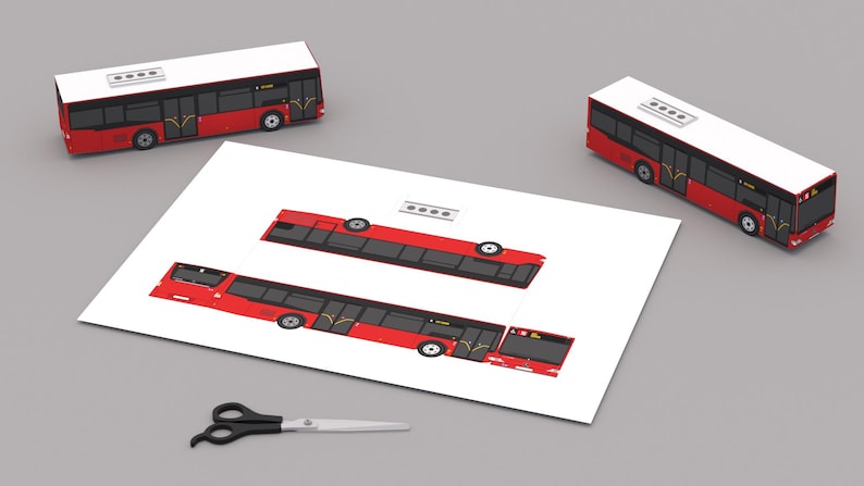 Paper Model - Mercedes Benz Citaro 2 Doors Red, City Bus, DIY Printable ...