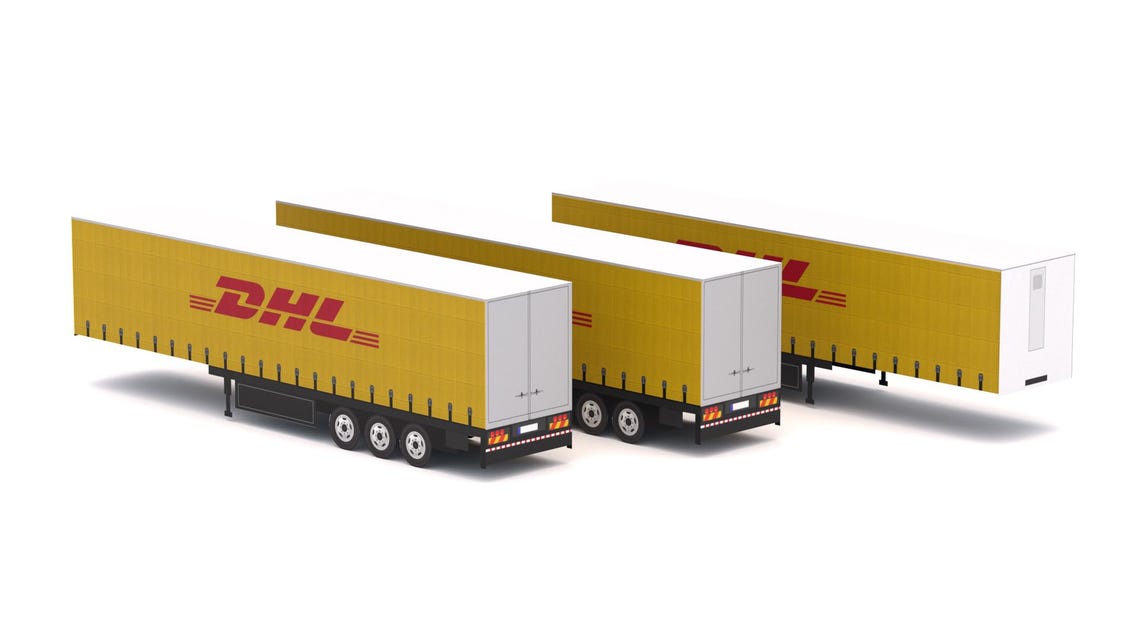 Paper Model - Semi Curtain Trailer, DHL Container, DIY Printable Paper ...