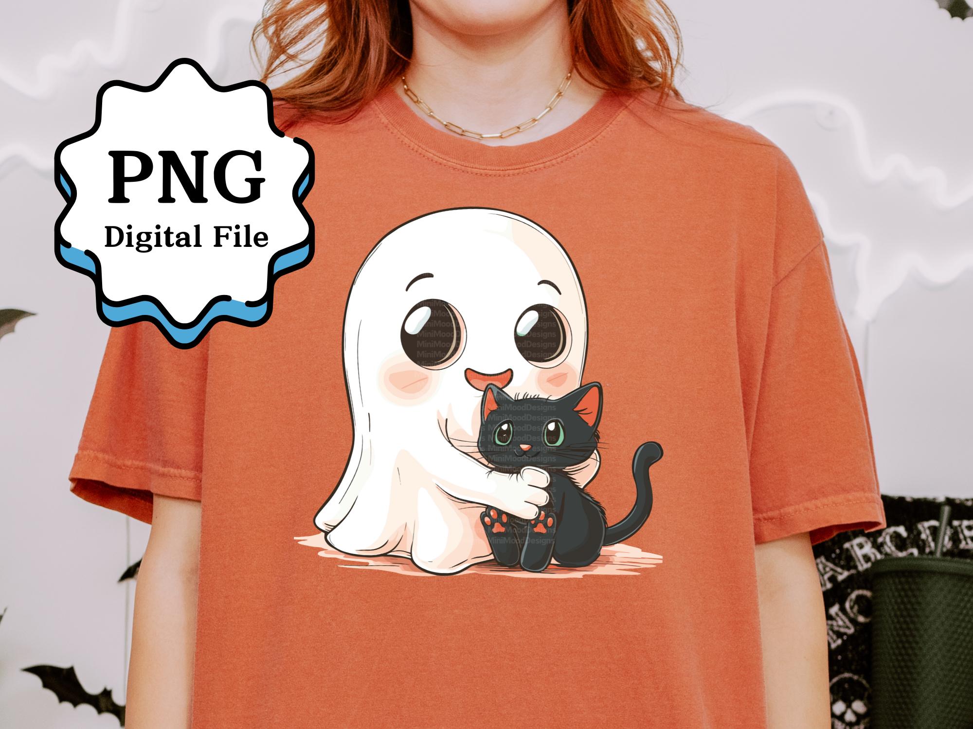 Cute Ghost With a Black Cat Png, Ghost Cat Png, Halloween Png, Cute ...