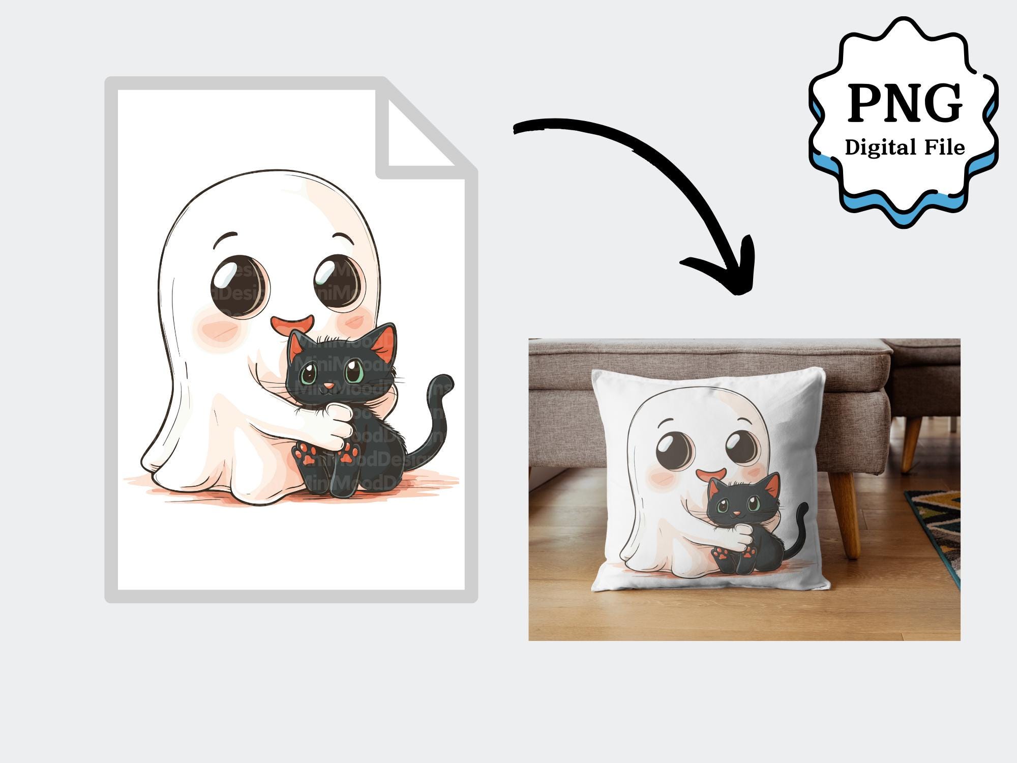 Cute Ghost With a Black Cat Png, Ghost Cat Png, Halloween Png, Cute ...