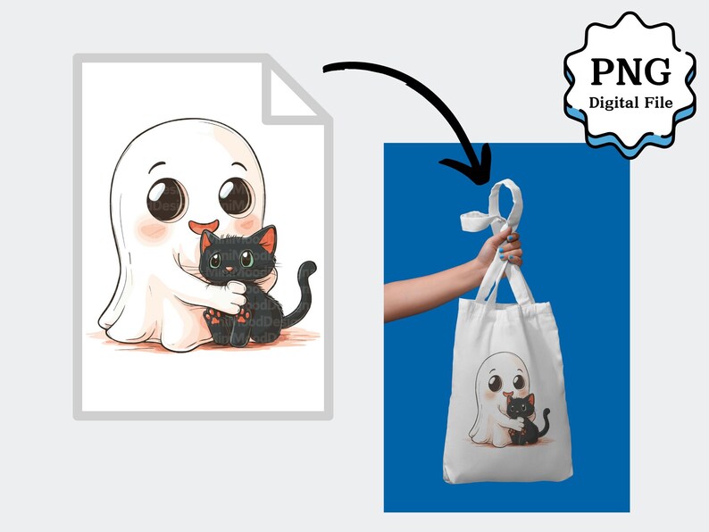 Cute Ghost With a Black Cat Png, Ghost Cat Png, Halloween Png, Cute ...