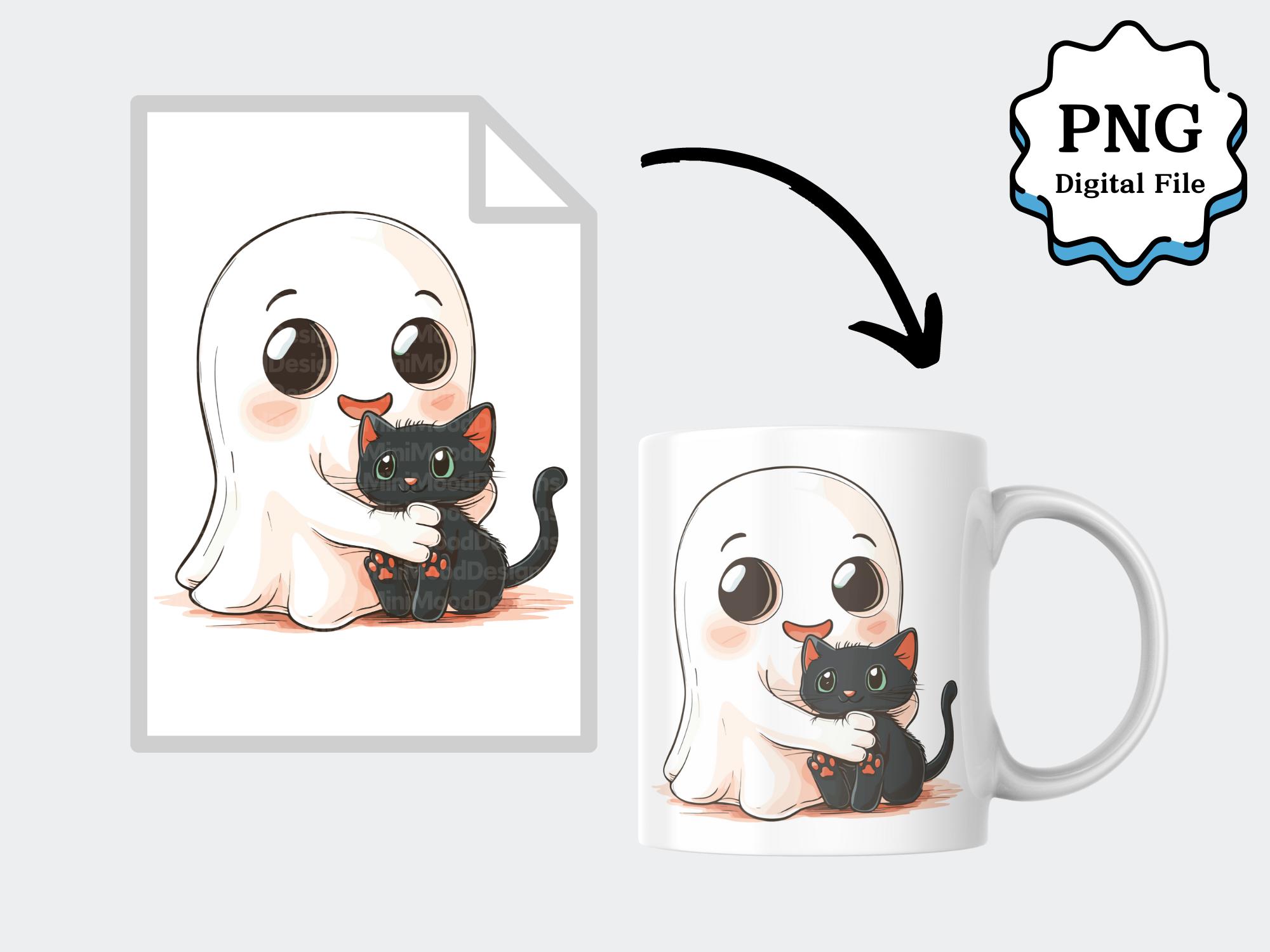 Cute Ghost With a Black Cat Png, Ghost Cat Png, Halloween Png, Cute ...