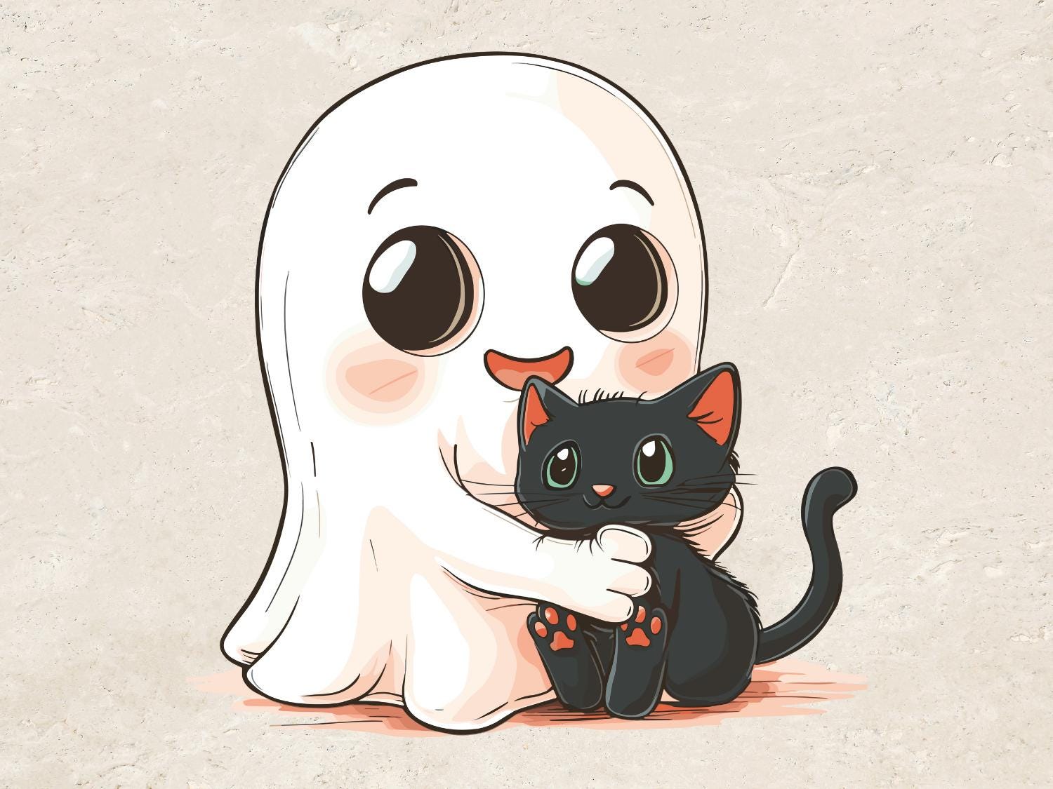 Cute Ghost With a Black Cat Png, Ghost Cat Png, Halloween Png, Cute ...