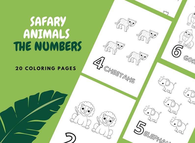 Coloring Pages for Kids Printable, Safari Animals, the Numbers, for ...
