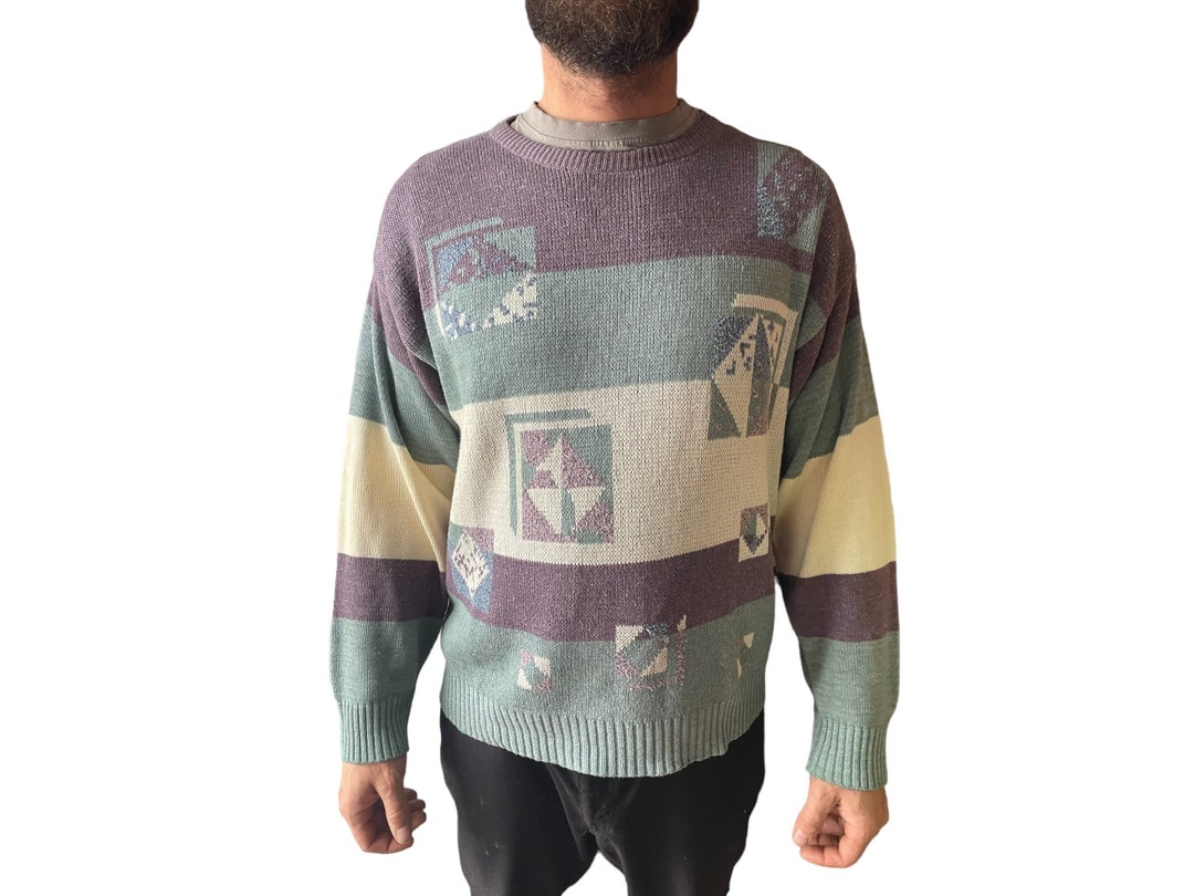 Vintage 80s 90s Sweaters Retro Grandpa Sweater Medium Men Club ...