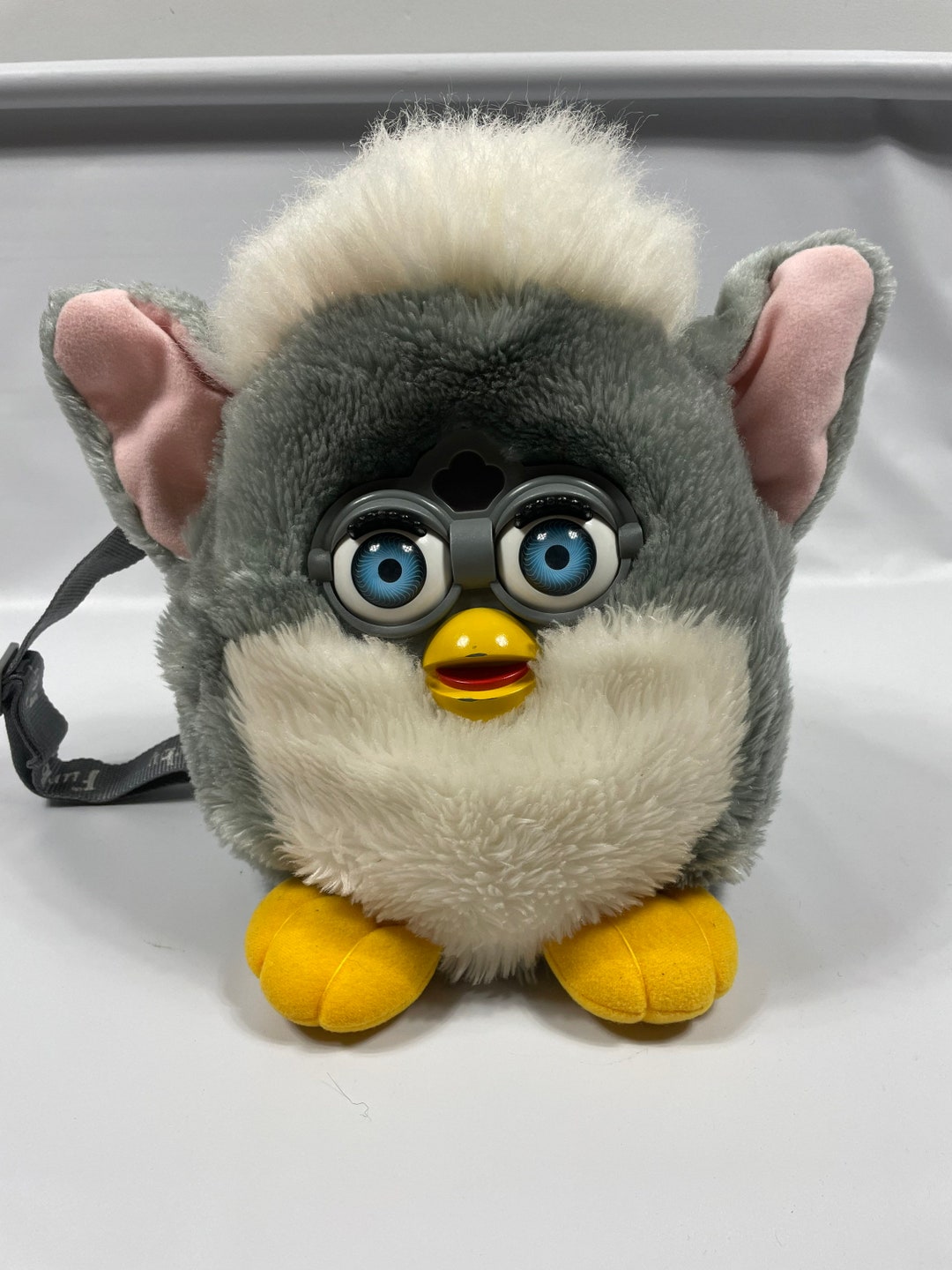 Vintage 1998 Furby Plush Backpack Gray N White Adjustable Straps 12 ...