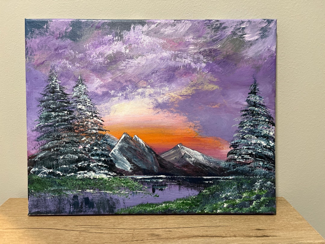 Bob Ross Inspired Landscape Acrylic Painting 11x14” - Etsy