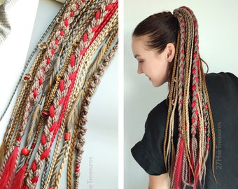 Viking Braids Emerald Green on Hairband, Boho Dreadlock Ponytail Red ...