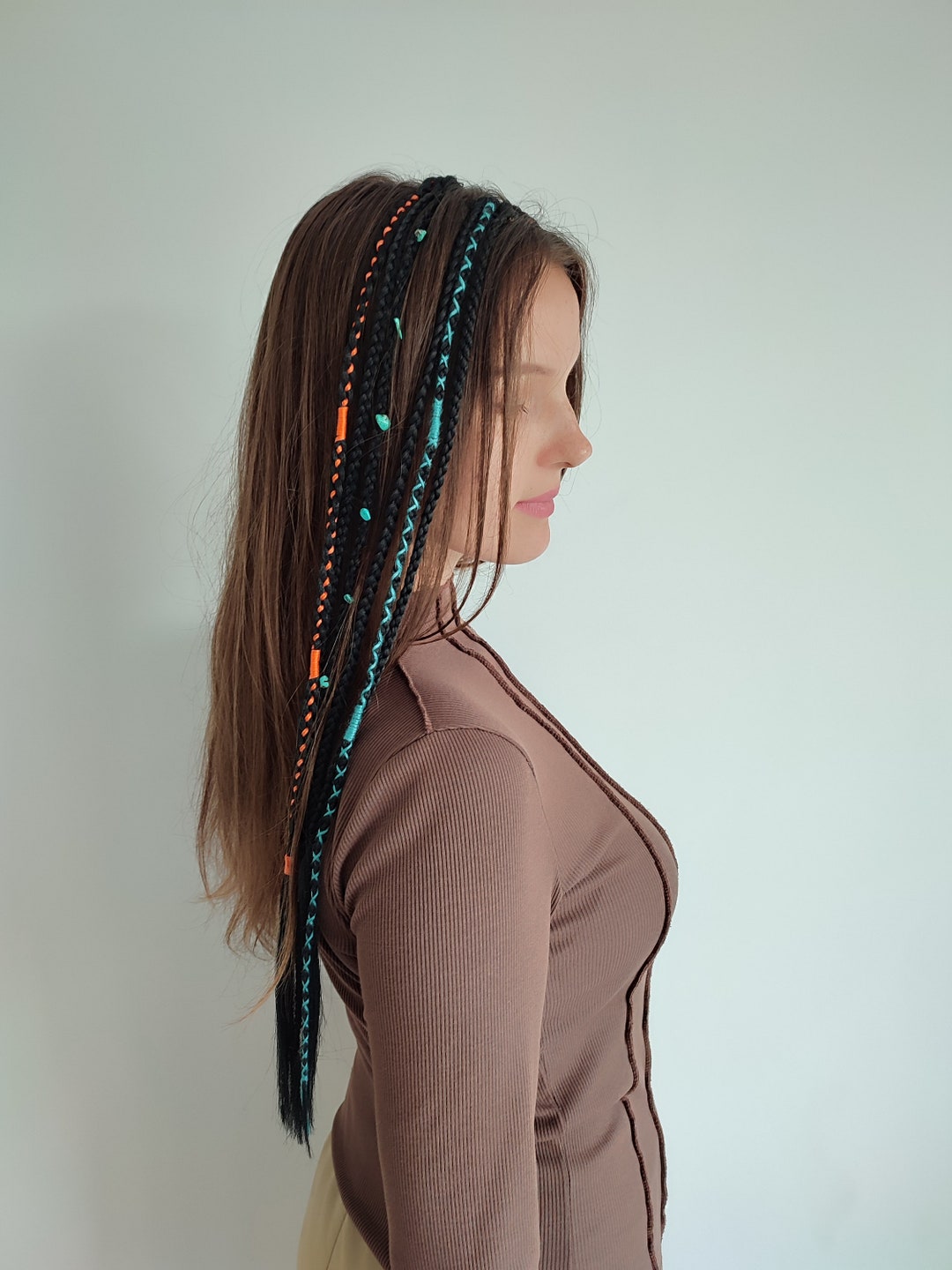 Black Clip in Dreadlocks Boho Hair Extension Turquoise Beads - Etsy