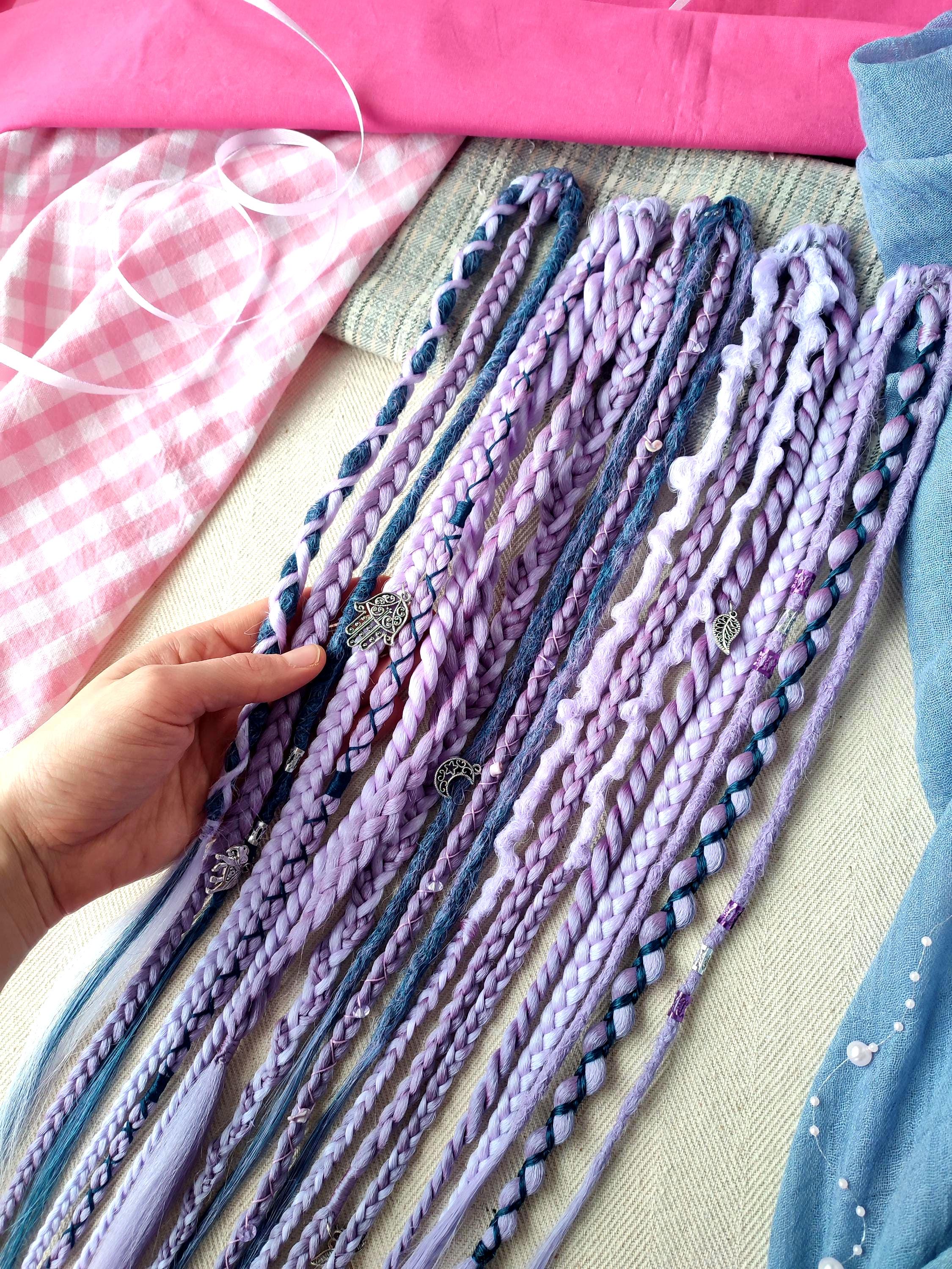 Lavander Braids on Hair Clips, Clip in Dreadlocks Purple Blue, Festival ...