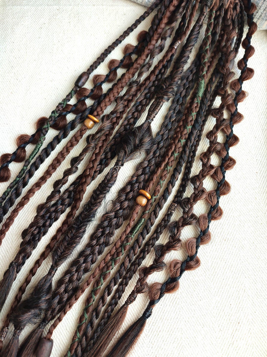 Viking Braids Brown on Hairband, Boho Dreadlock Ponytail, Shaten Hair ...