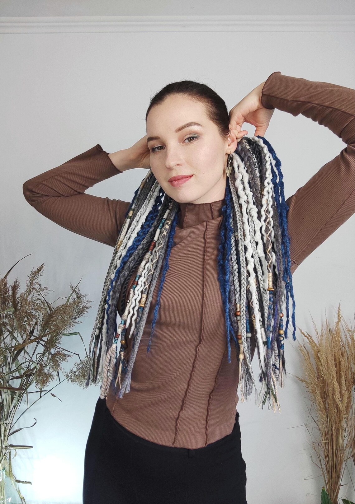 Boho Dreads Ponytail Gray, Viking Braids Blue on Hairband, Pirate Hair ...