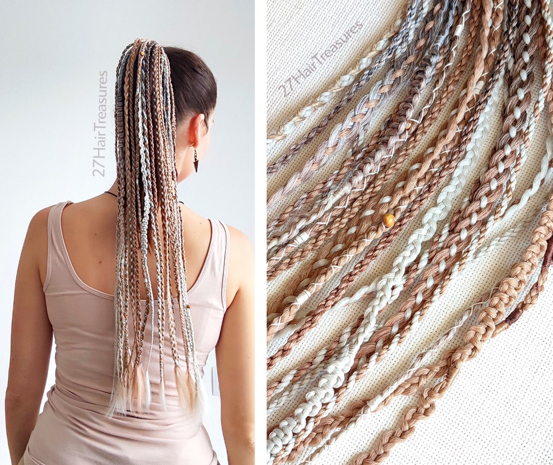 Viking Braids Ginger on Hair Scrunchie, Boho Dreadlock Ponytail Gray ...