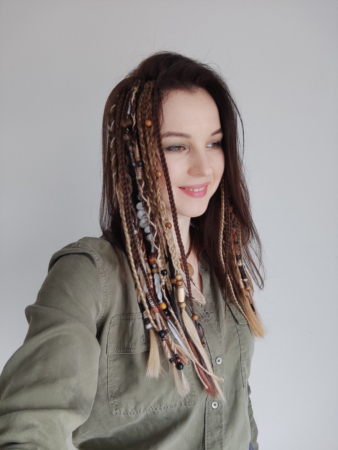 Clip in Dreadlocks Ginger, Boho Hair Extensions Brown, Viking Dreads ...
