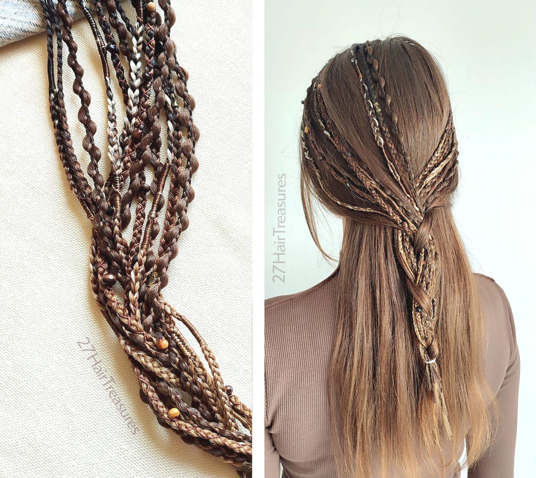 Clip in Dreadlocks Brown, Boho Hair Extensions, Viking Dreads Black on ...