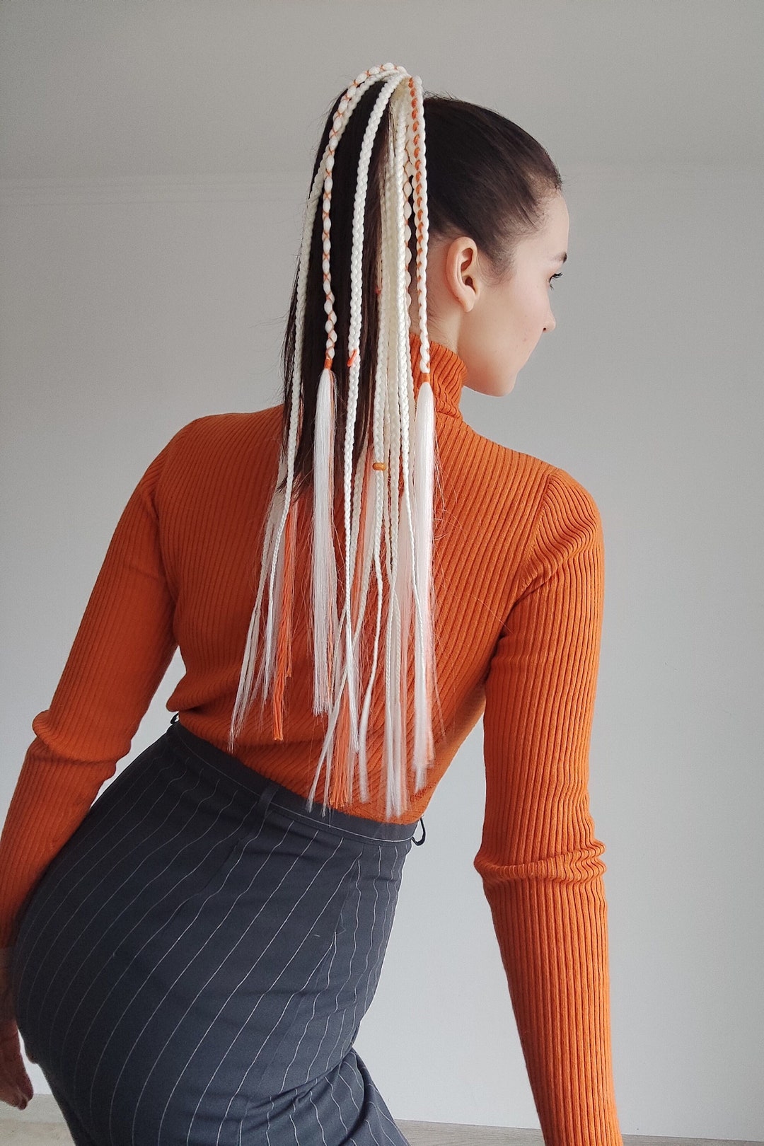 Dreadlock Ponytail Wig Blonde, Braids on Hairband, Rave Braids Orange ...