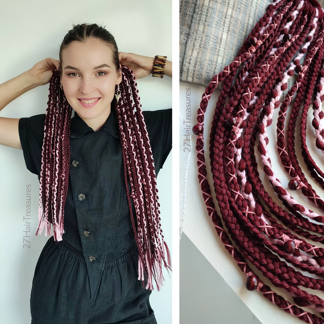 Cherry Red Braids Extension, Viking Hair Extensions on Hairband, Boho ...