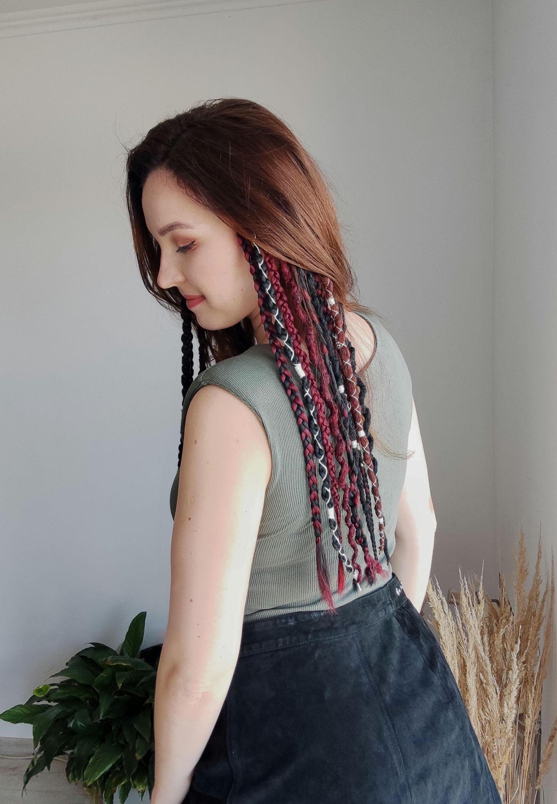 Clip in Dreadlocks Black Red, Gothic Hair Extension, Viking Dreads on ...
