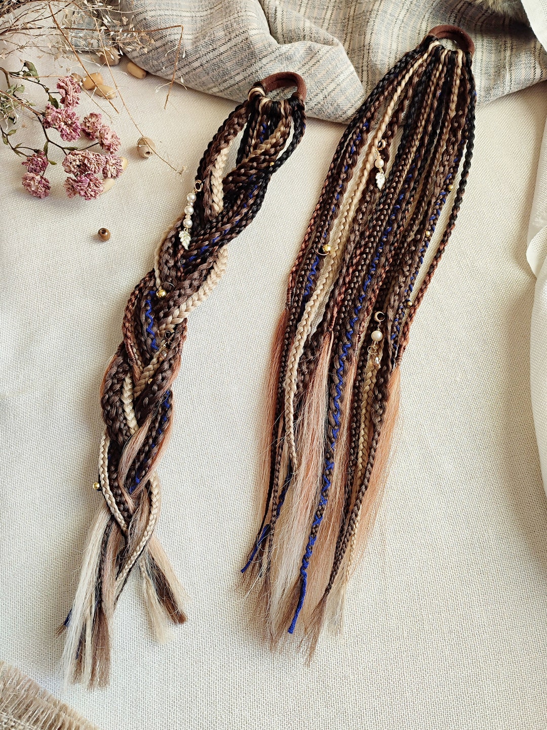 Viking Braids on Hairband, Boho Dreadlock Extensions Ponytail Brown ...