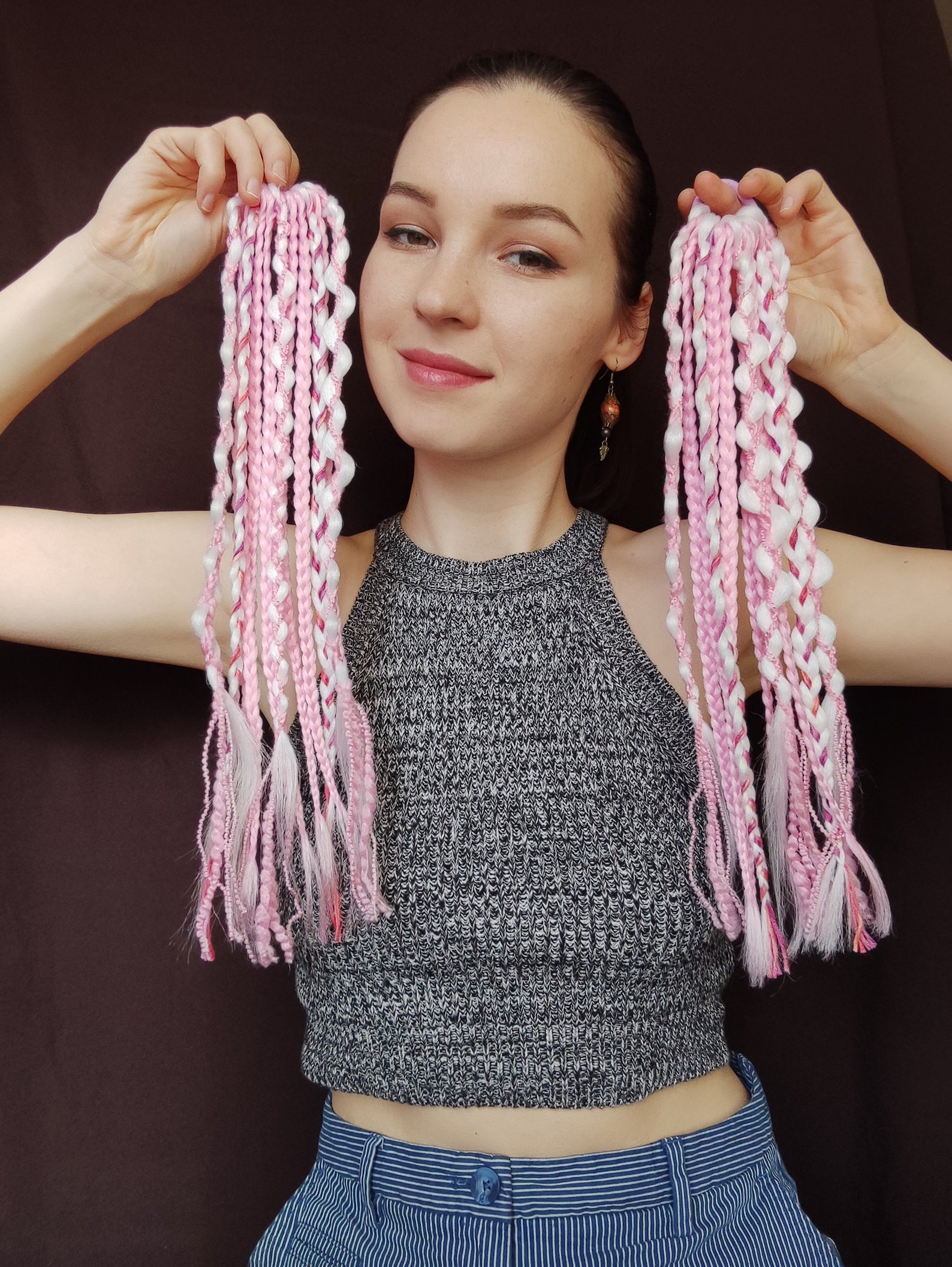 Pink White Braids on Hairband Festival Braid Extension Pink - Etsy
