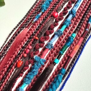 Dark Red Braids on Hairband, Viking Hair Extension Blue, Boho Dreadlock ...