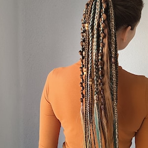 Viking Braids Brown on Hairband, Boho Dreadlock Ponytail Green, Shaten ...