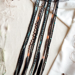 Black Clip in Dreadlocks, Boho Hair Extension Turquoise Beads, Viking ...