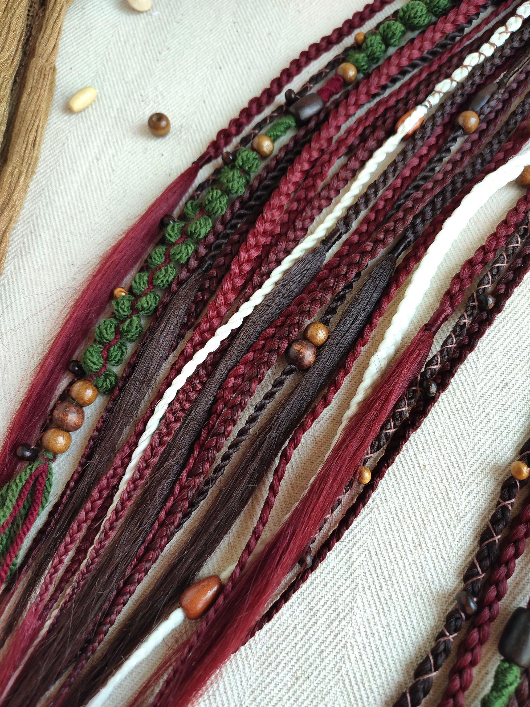 Burgundy Viking Braids on Hairband, Boho Dreadlock Ponytail Dark Red ...