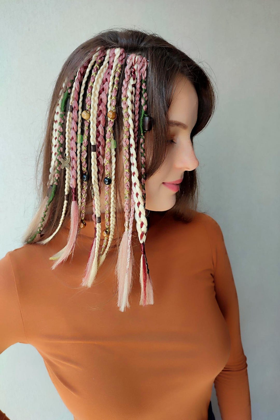 Clip in Dreadlocks Blonde, Boho Hair Extensions Pink, Viking Dreads on ...