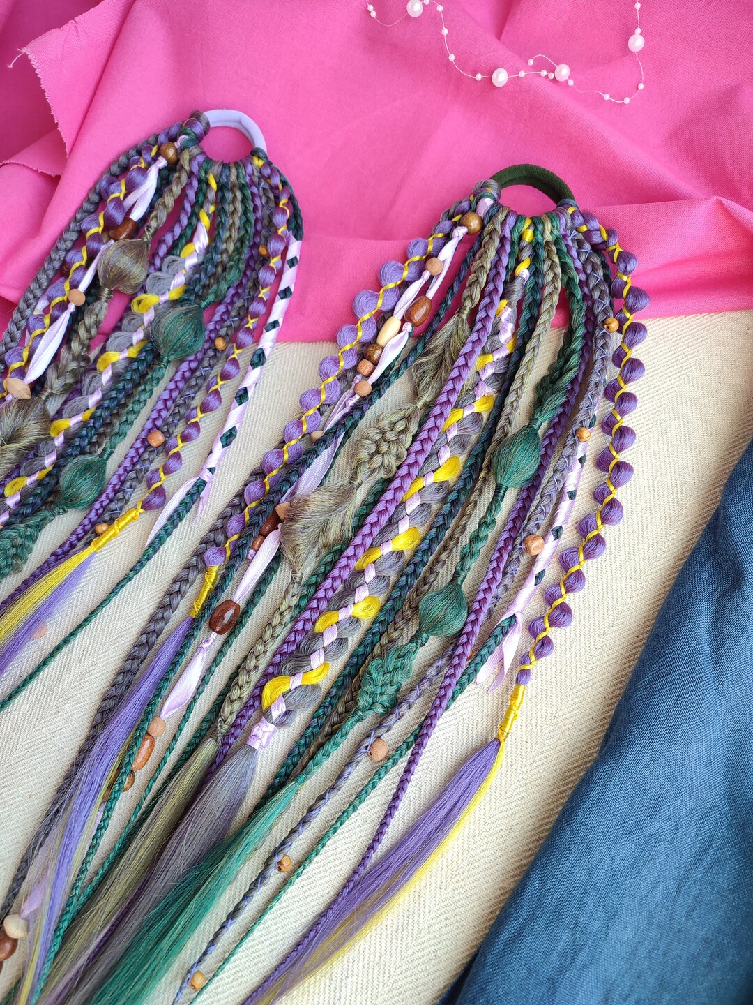 Dreadlock Ponytail Wig Purple, Turquoise Braids on Hairband, Rave ...