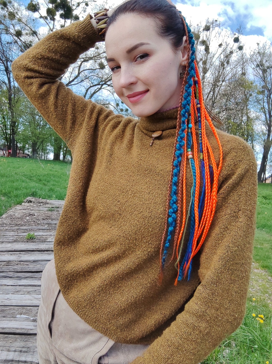 Dreadlock Ponytail Wig Orange Braids on Hairband Rave Braids - Etsy