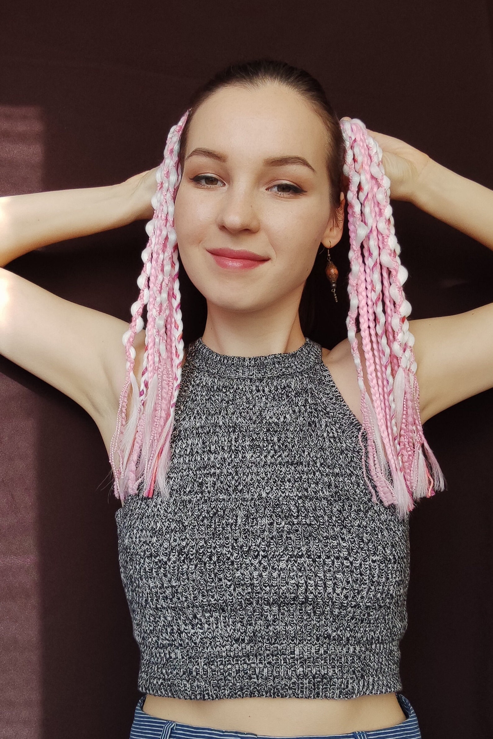 Pink White Braids on Hairband Festival Braid Extension Pink - Etsy