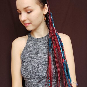 Dark Red Braids on Hairband, Viking Hair Extension Blue, Boho Dreadlock ...