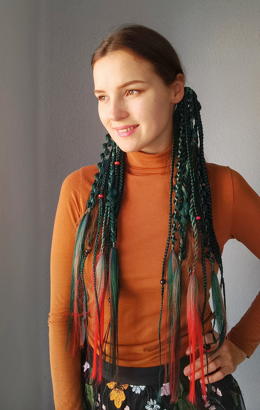 Viking Braids Emerald Green on Hairband, Boho Dreadlock Ponytail Red ...