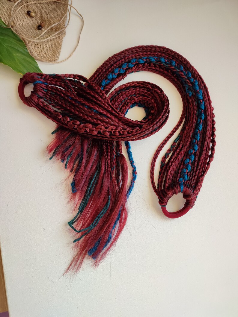 Red Braids Extensions on Hairband Dreadlock Ponytail With - Etsy