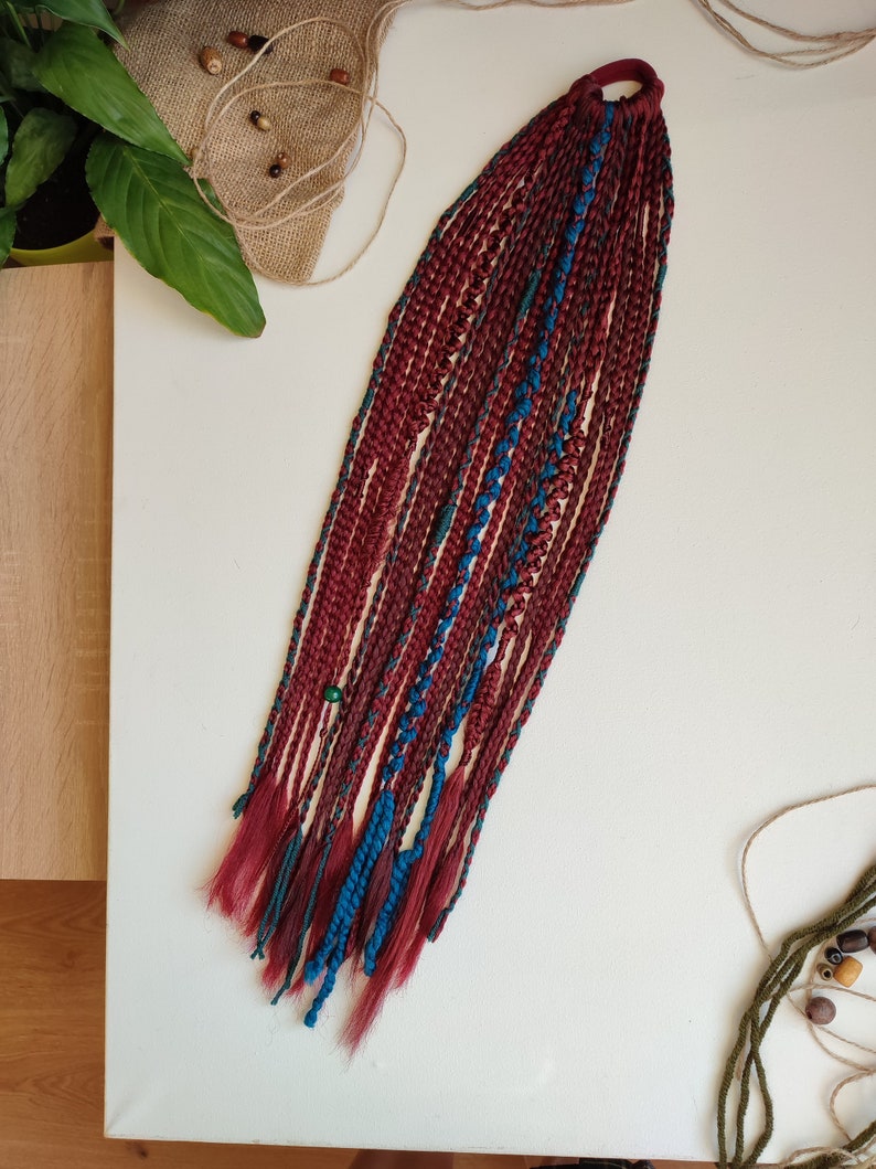 Red Braids Extensions on Hairband Dreadlock Ponytail With - Etsy