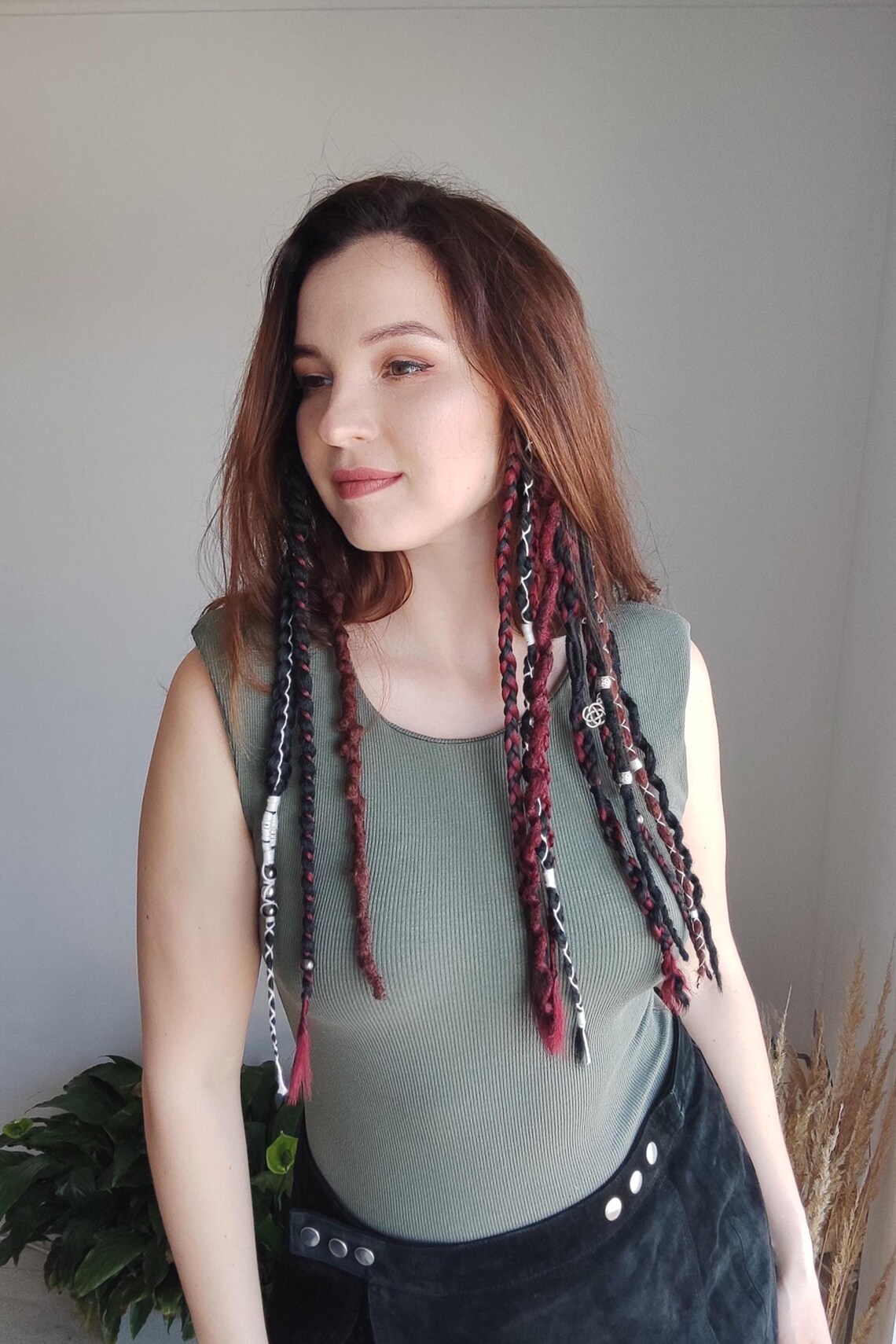 Clip in Dreadlocks Black Red, Gothic Hair Extension, Viking Dreads on ...
