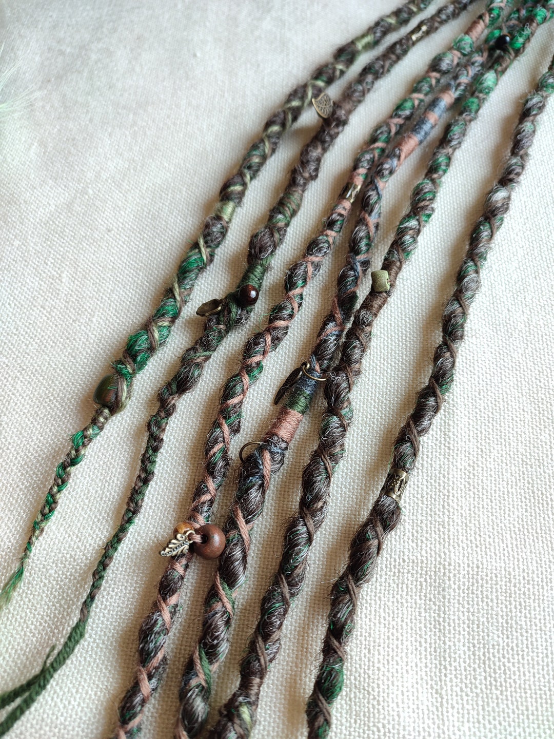 Viking Dreads Brown Green on Hairband, Boho Dreadlock Ponytail ...