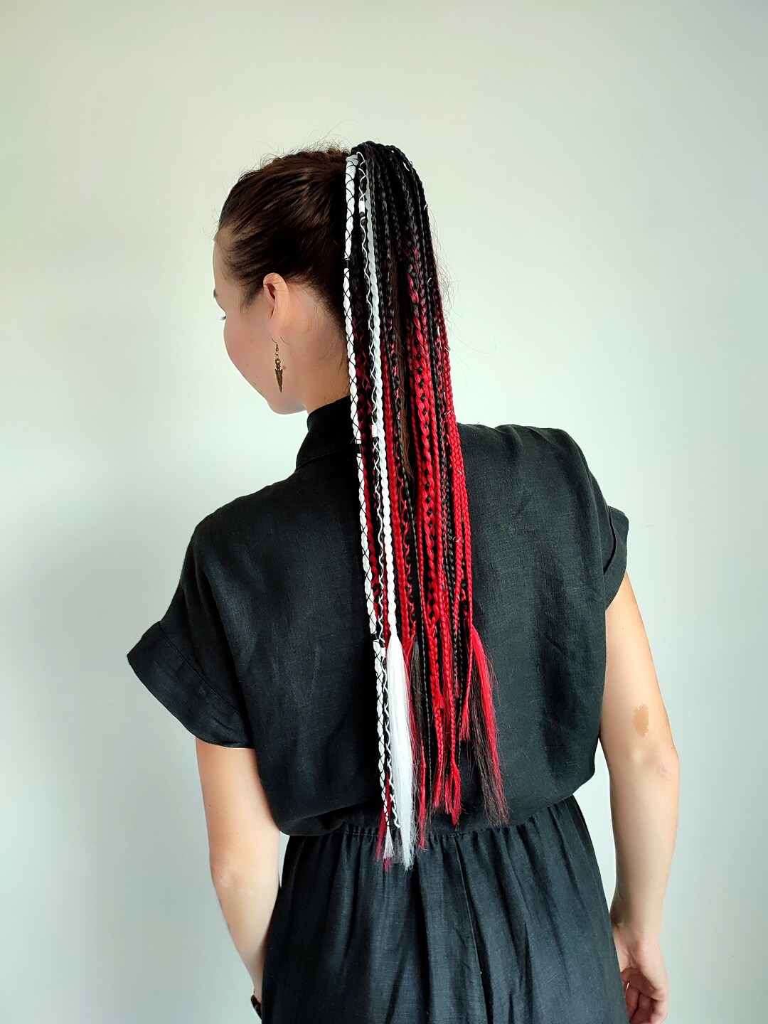 Goth Dread Extension, Ombre Black Red Dreadlock Ponytail, Punk Hair ...
