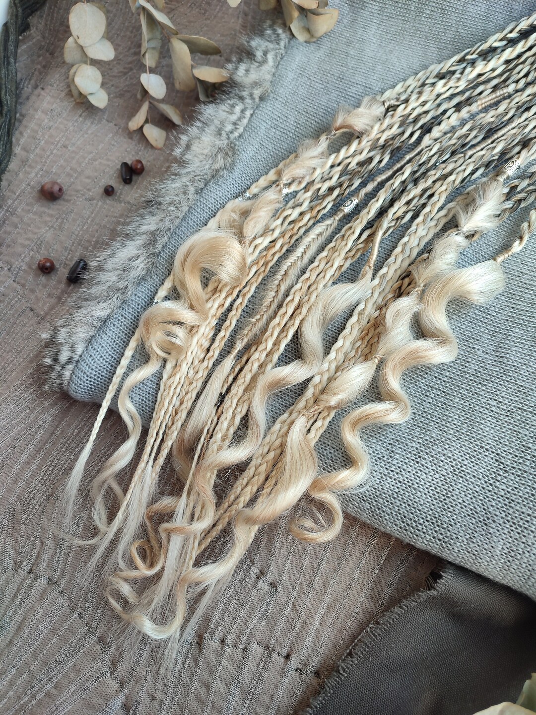 Viking Braids Blonde on Hair Elastic, Dreadlock Ponytail Curly Ends ...