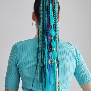 Turquoise Bubble Braids on Hairband, Blue Dreadlock Ponytail Wig, Rave ...