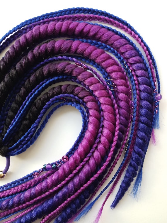 Ombre Purple Ponytail Braids Extension Rave Hair Falls Black | Etsy
