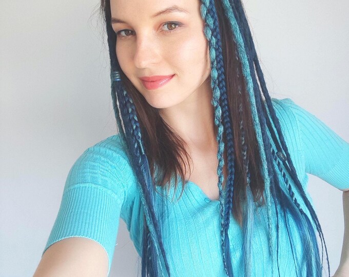 Clip in Dreadlocks Blue, Turquoise Dreads on Hair Clips, Festival Rave ...