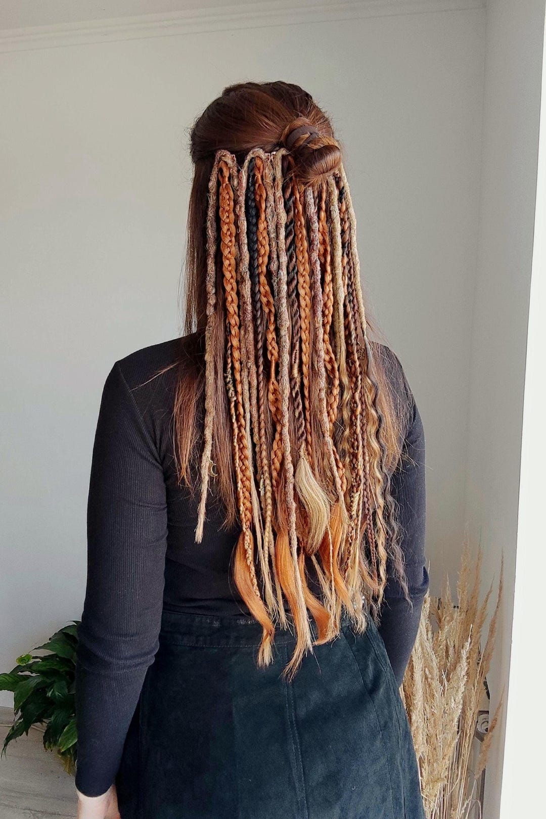 Long Clip in Dreadlocks Ginger, Boho Chic Hair Extension With Wavy ...
