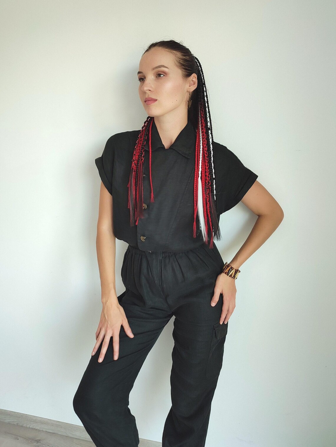 Goth Dread Extension, Ombre Black Red Dreadlock Ponytail, Punk Hair ...